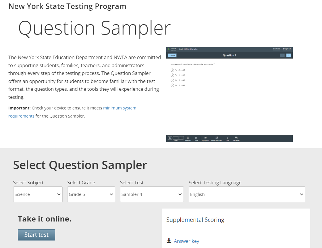 New York Question Sampler – Computer Based Testing